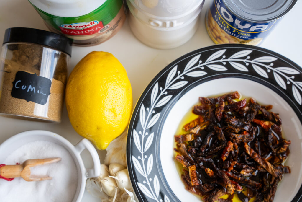 Hummus with Sun-Dried Tomatoes in Oil and Roasted Pumpkin Seeds ...